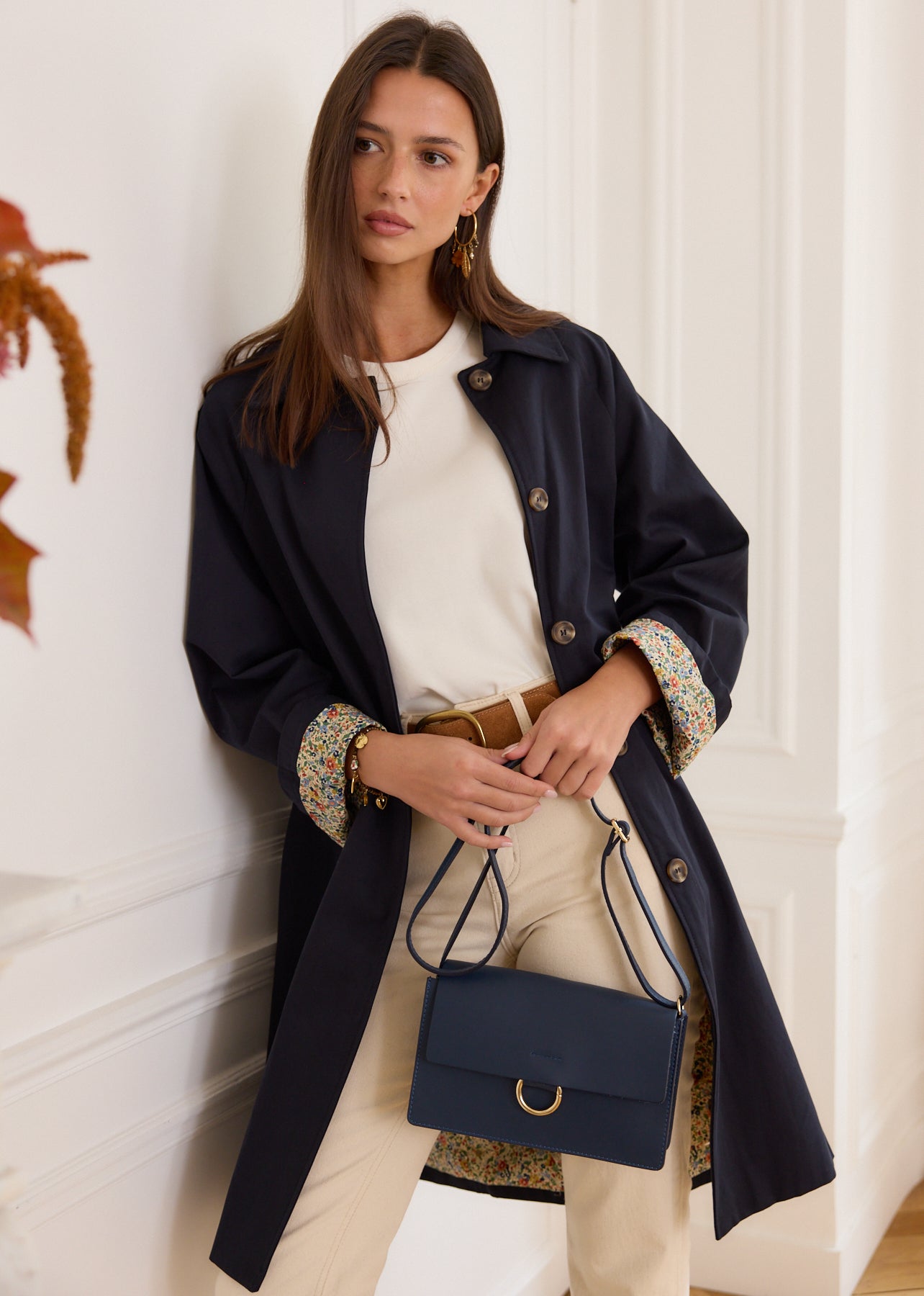 Black mid-length trench coat with Liberty lining - Alec | Motus Boutique